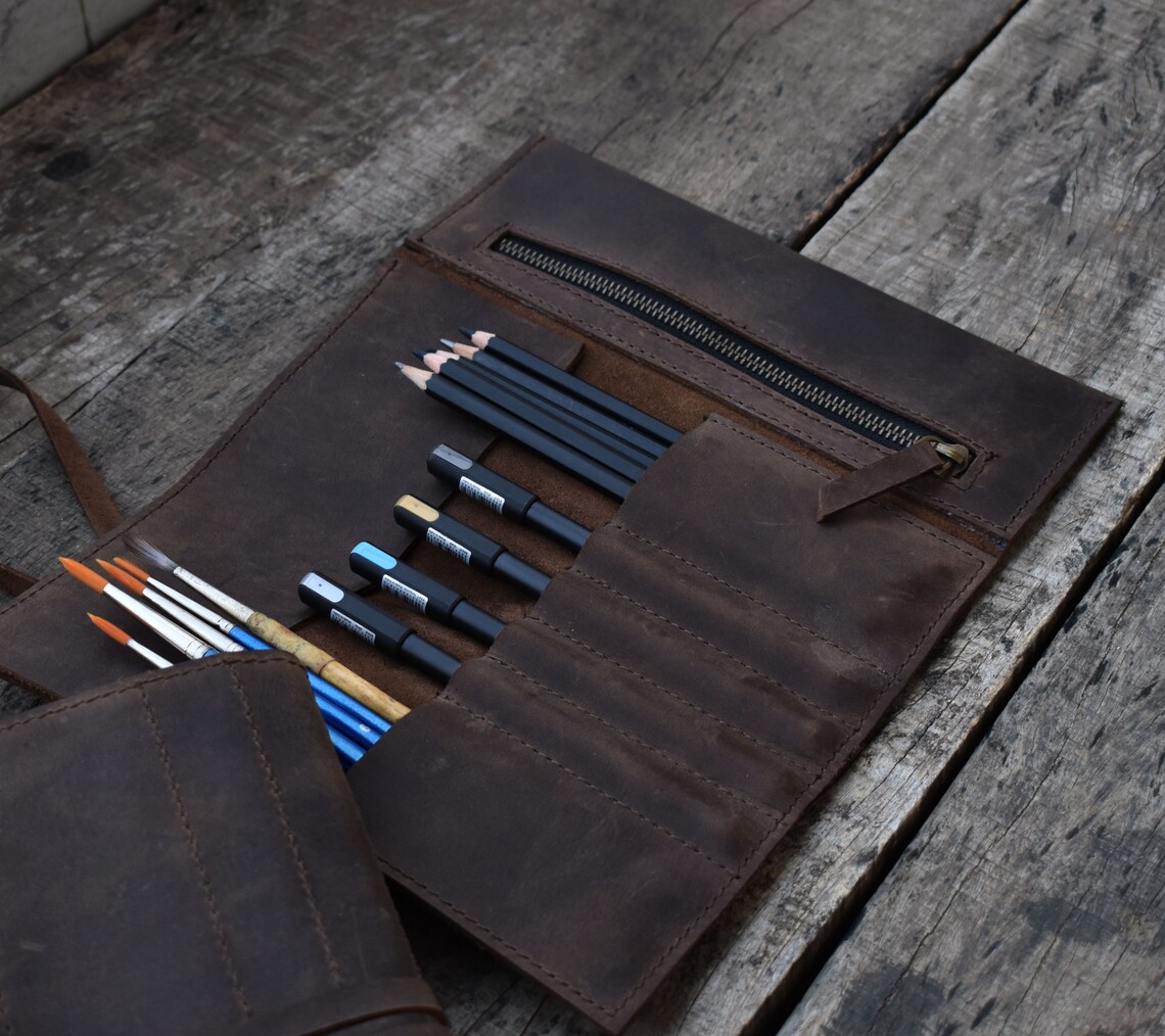 Leather Roll Artist Roll Leather Pencil Roll Leather Pencil | Etsy