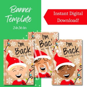 Joyful Christmas Elf Banner Template - Snowflakes & Lights - Etsy