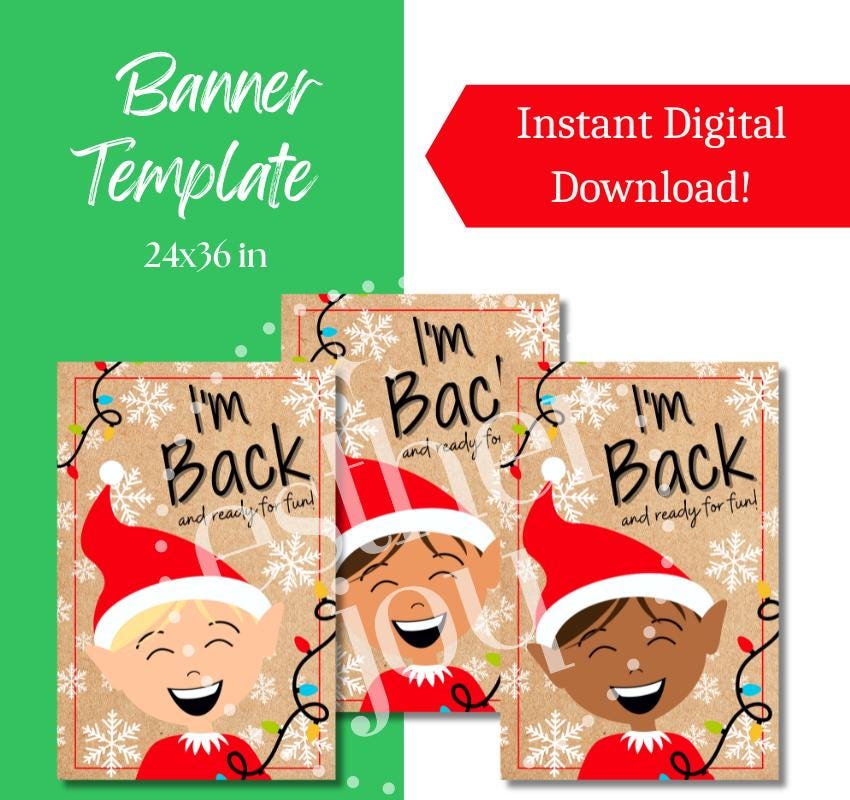 Joyful Christmas Elf Banner Template - Snowflakes & Lights - Etsy