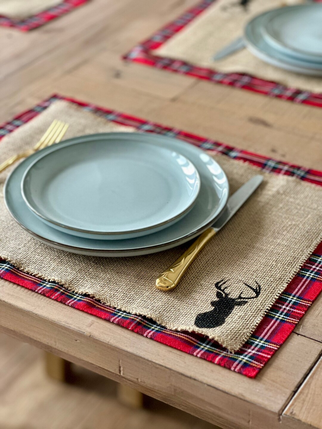 Set of Scottish Stag Placemats , Christmas Hessian Placemats, Rustic ...