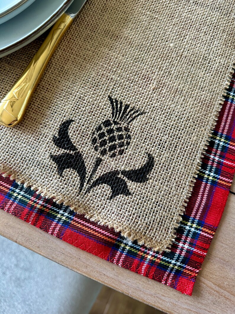 Set of Scottish Thistle Placemats , Christmas Hessian Placemats, Rustic ...