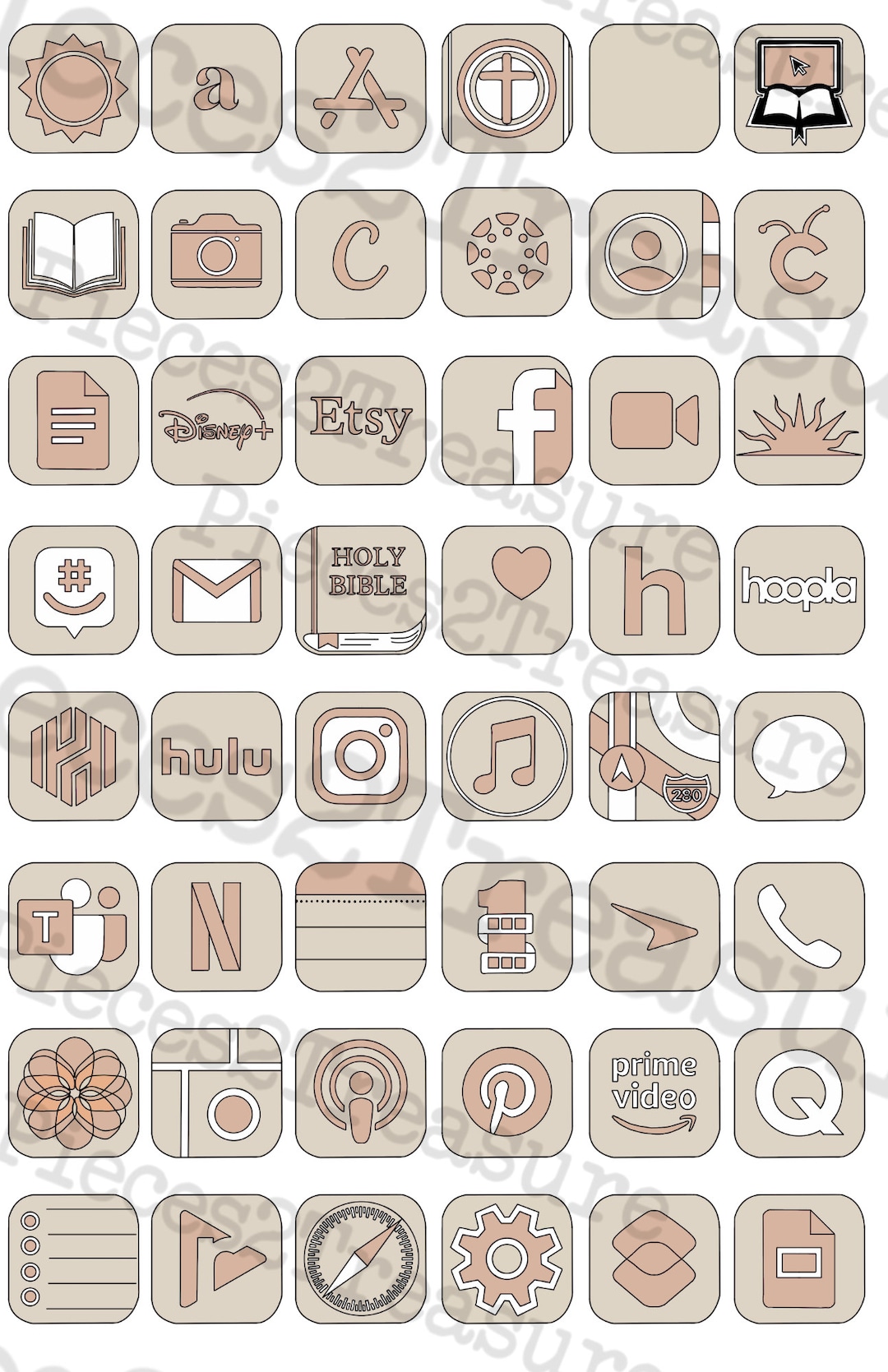 Hand Drawn IOS App Icon Orange, Beige, Light Pink, Light Blue, Boho ...