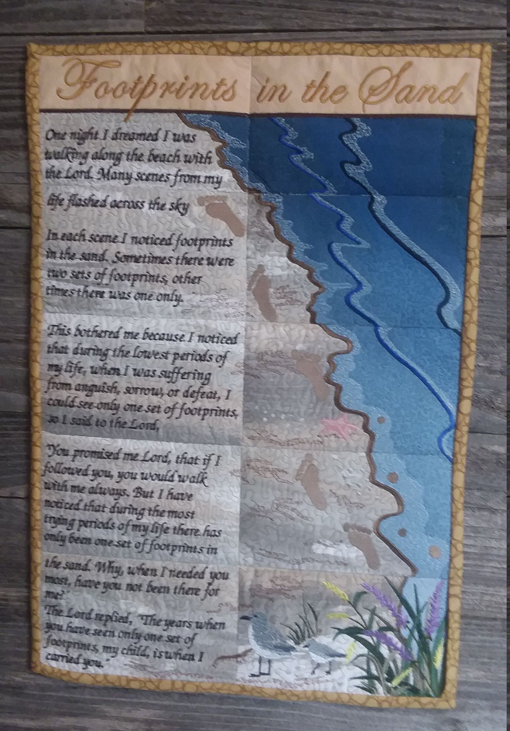 Footprints in the Sand Embroidery Wall Hanging - Fabric Colors Will ...