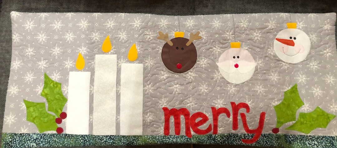 Applique/quilted 'merry' Bench Pillow 16x38 - Etsy