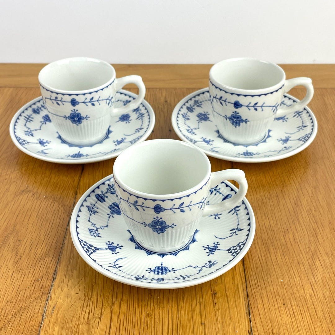 3 X Vintage Furnivals Blue Denmark Expresso Coffee Cups & Saucers - Etsy UK