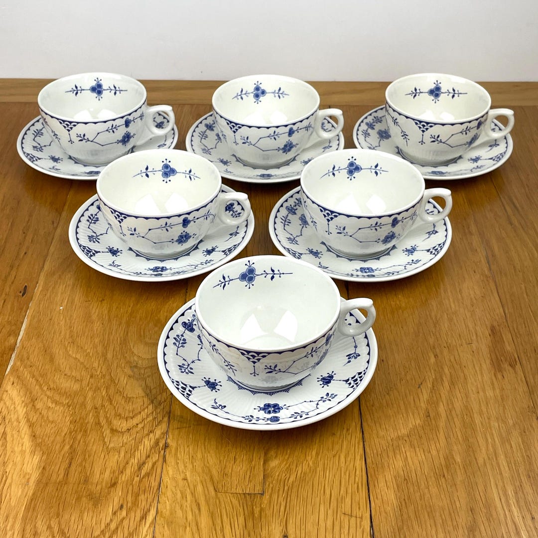6 X Vintage Furnivals Blue Denmark Tea Cups & Saucers - #2 - Etsy