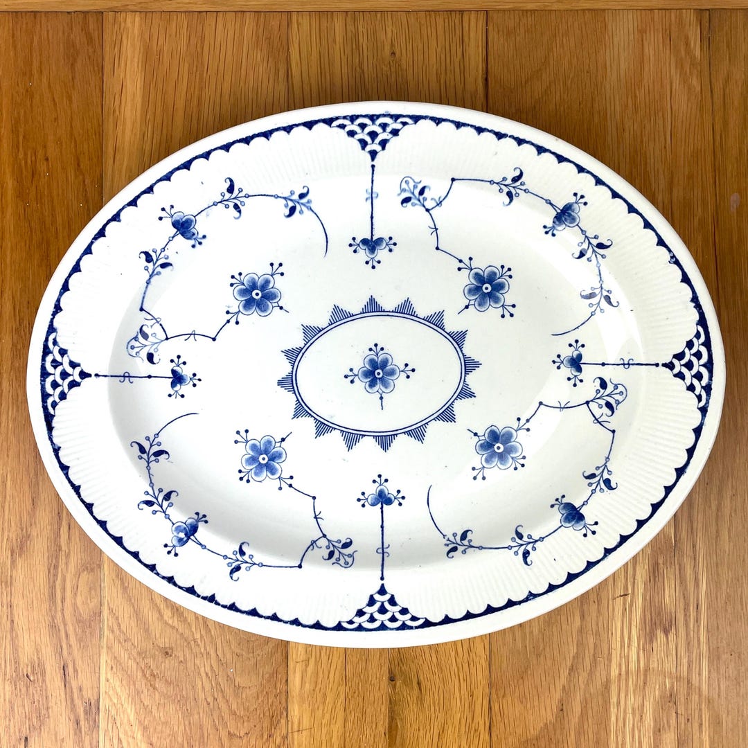 Vintage Furnivals Blue Denmark 15” X 12” X-large Oval Platter Serving ...