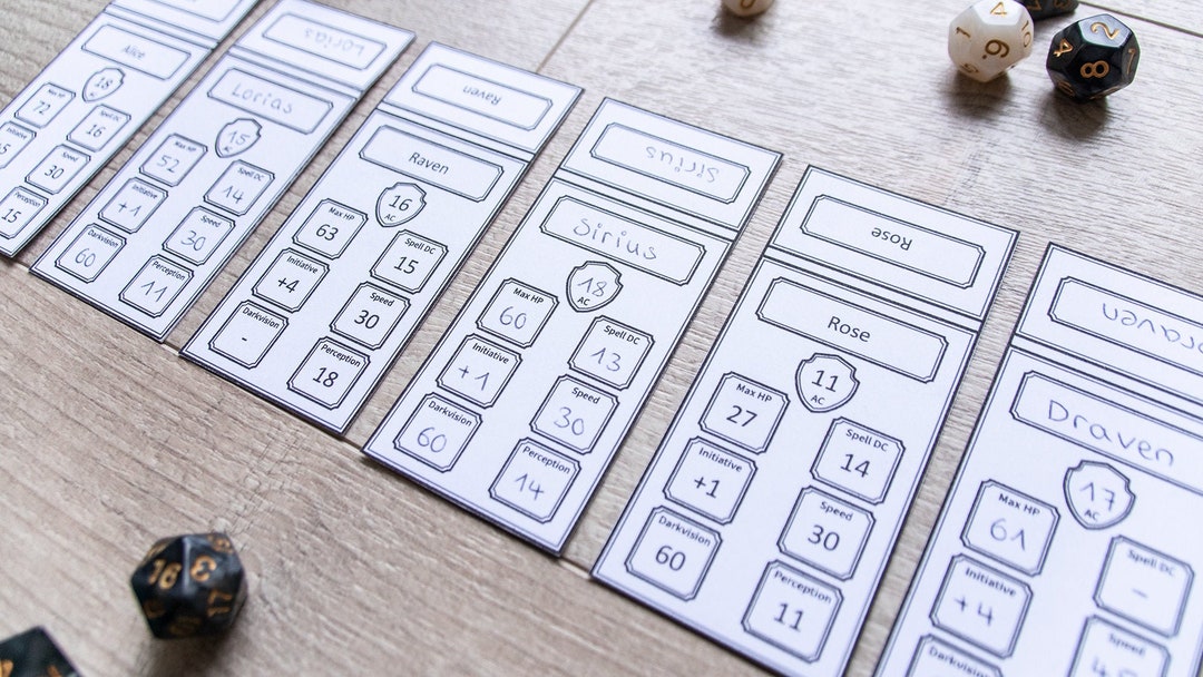 Initiative Tracker Cards Black | Fillable PDF | Combat Tracking ...