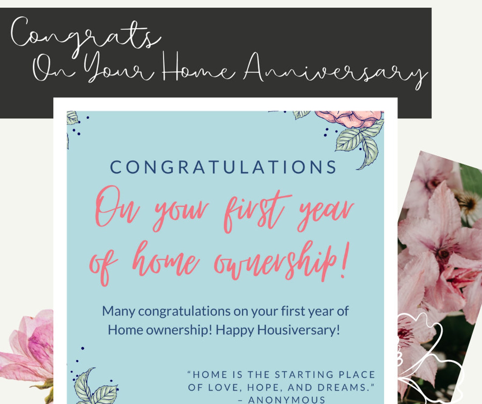 Housiversary Messages | House Anniversary Card | Instant Download ...