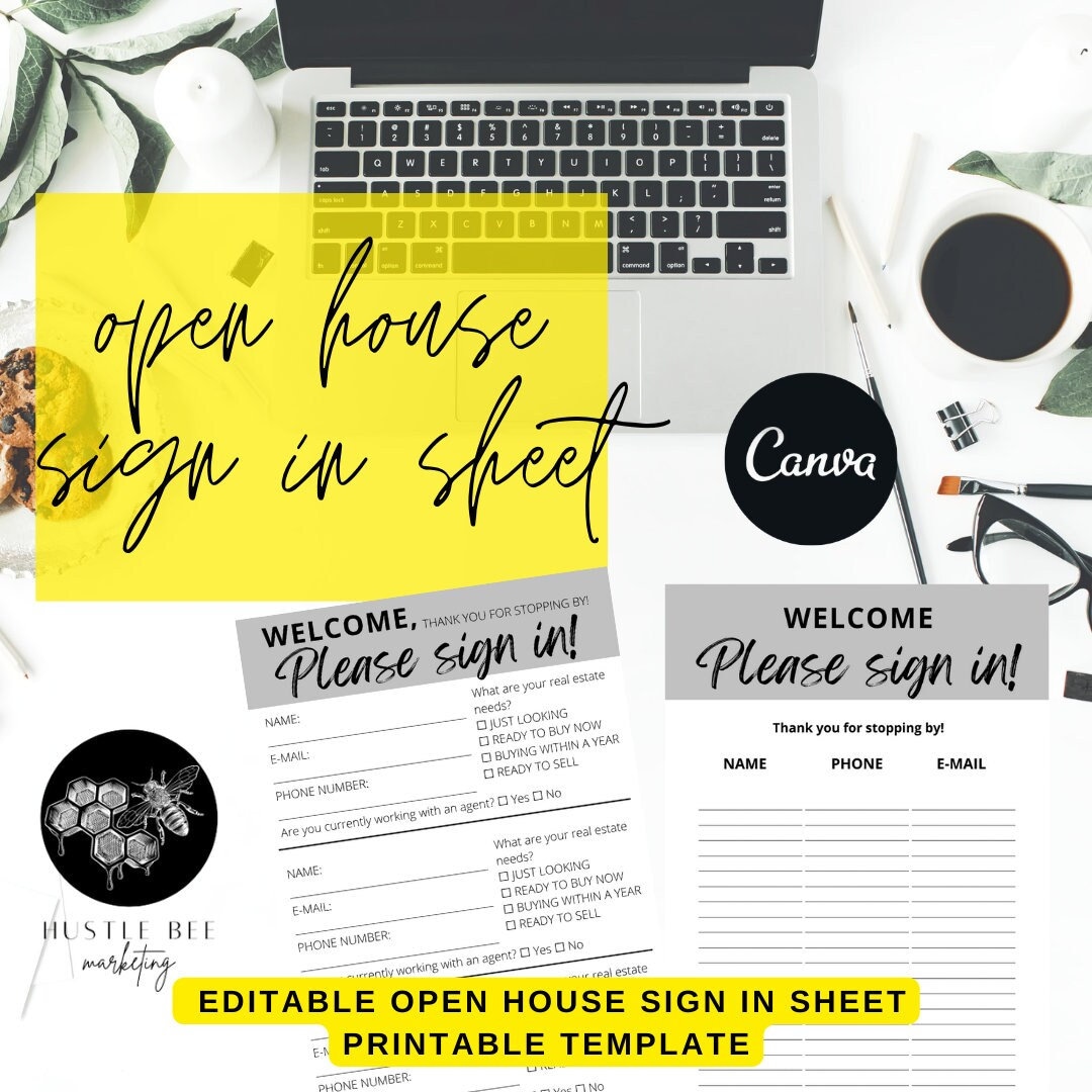 EDITABLE Open House Sign in Sheet | Canva Template & Instant Download ...