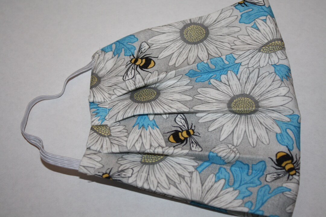 Honey Bee Face Mask Adult Size Daisy Floral W/ Bees Teacher Washable ...