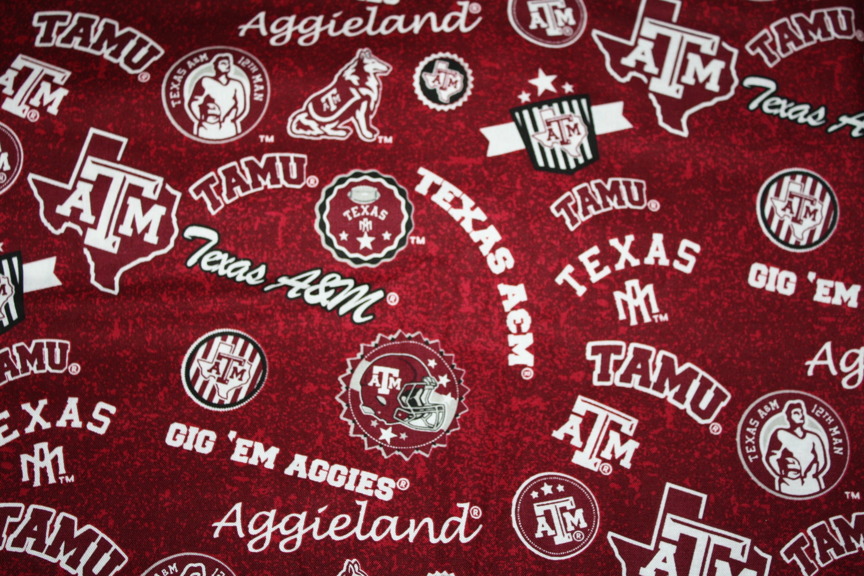 Texas A&M Cotton Fabric Helmet Logos AM Football 1/4 Yard 9" X 54 ...