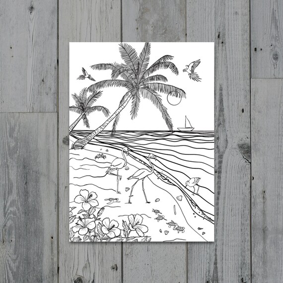 Tropical Beach Printable Colouring Sheet Digital Download - Etsy