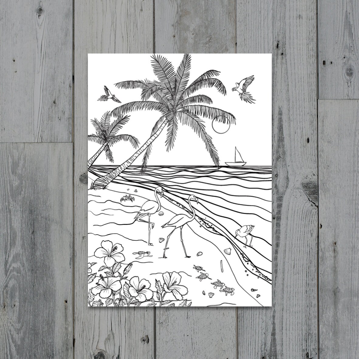 Tropical Beach Printable Colouring Sheet - Digital Download Colouring ...