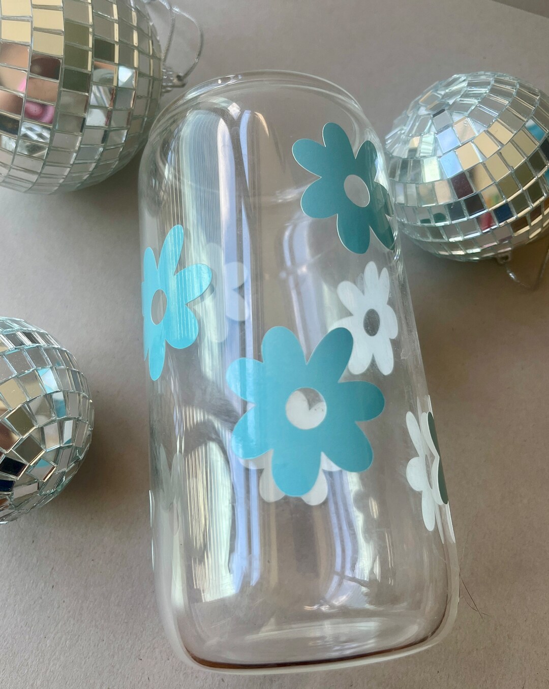 Retro Daisy Glass Cup, Temperature Changing Vinyl Glass Can, Beer Glass ...