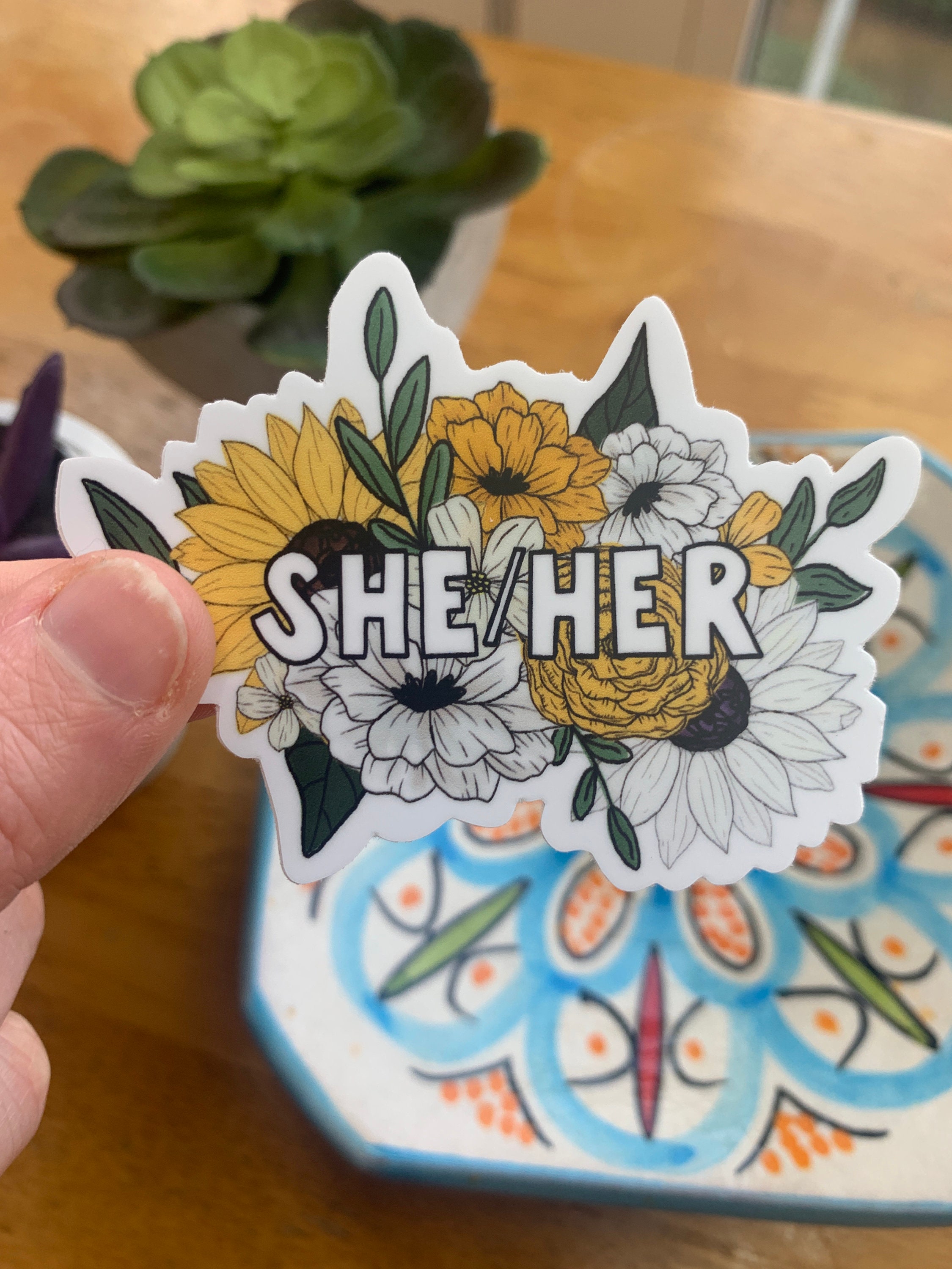 She/her Pronoun Sticker | Pronoun Sticker | She/her Sticker | Floral ...