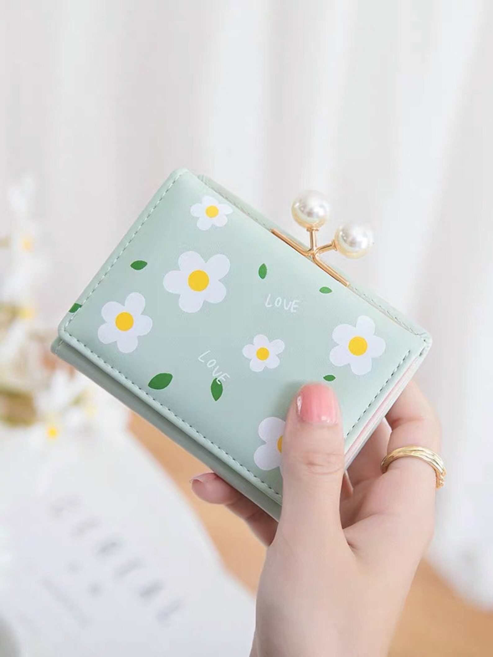 Cute Kawaii Daisy Flower Pearl Korea Pink Small Wallet/ - Etsy