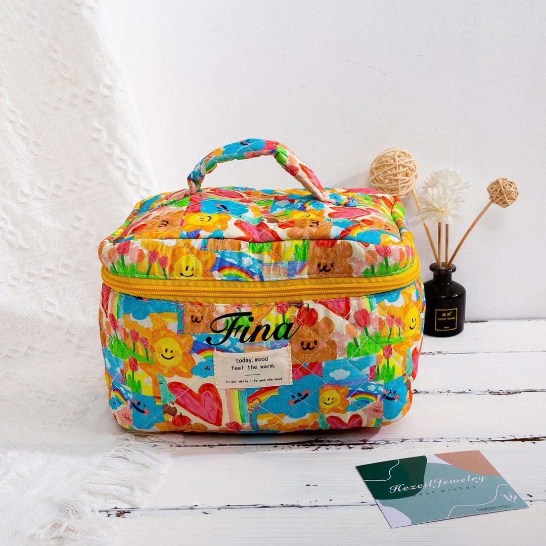 Personalised Simple Practical Flower Makeup Bag, Vintage Cosmetic ...