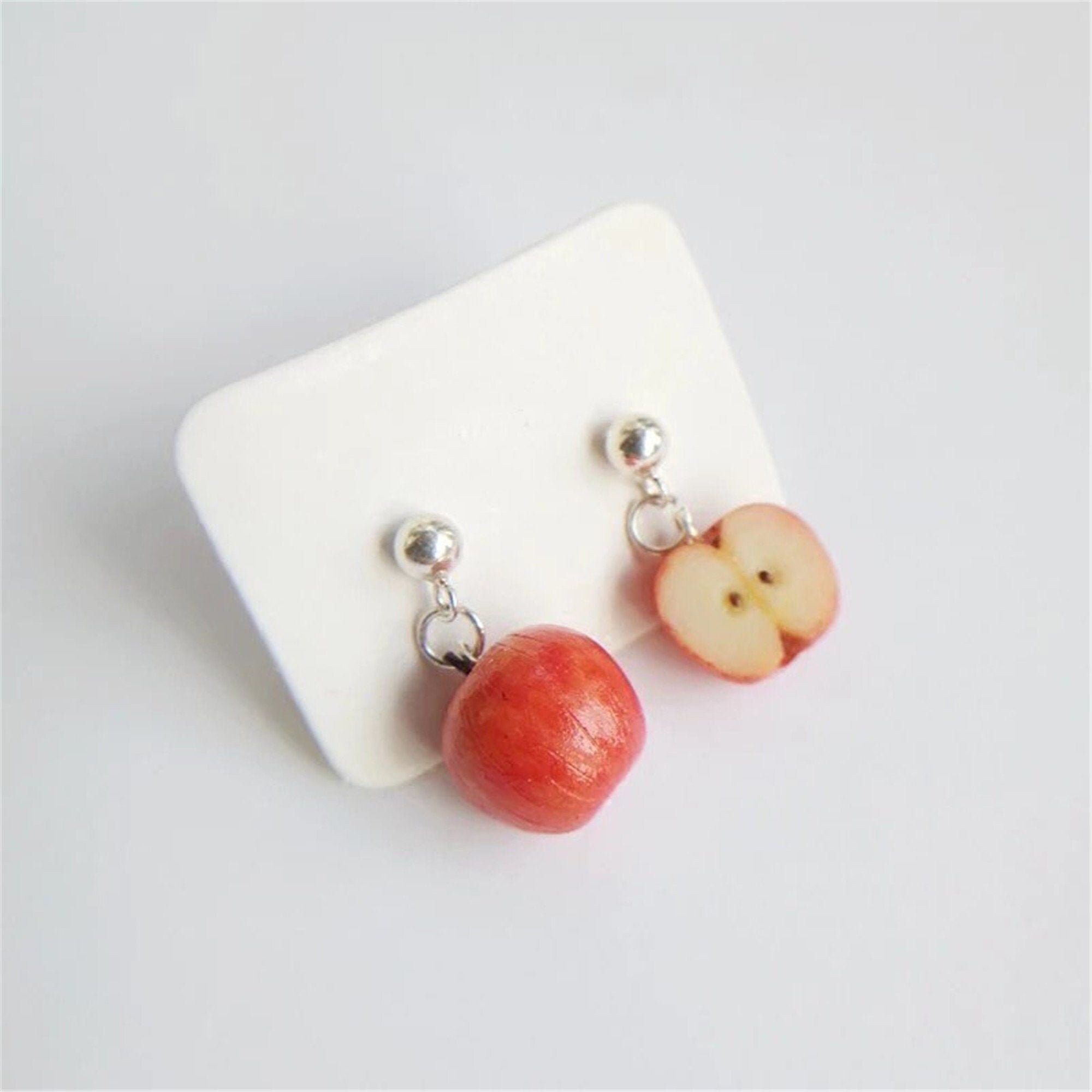 Handcrafted Apple earrings cute Apple earrings asymmetrical | Etsy
