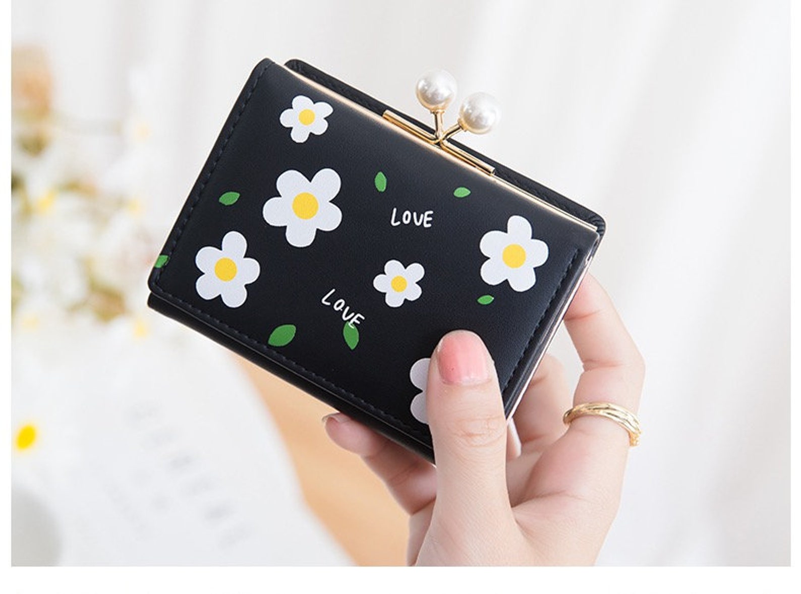 Cute Kawaii Daisy Flower Pearl Korea Pink Small Wallet/ - Etsy