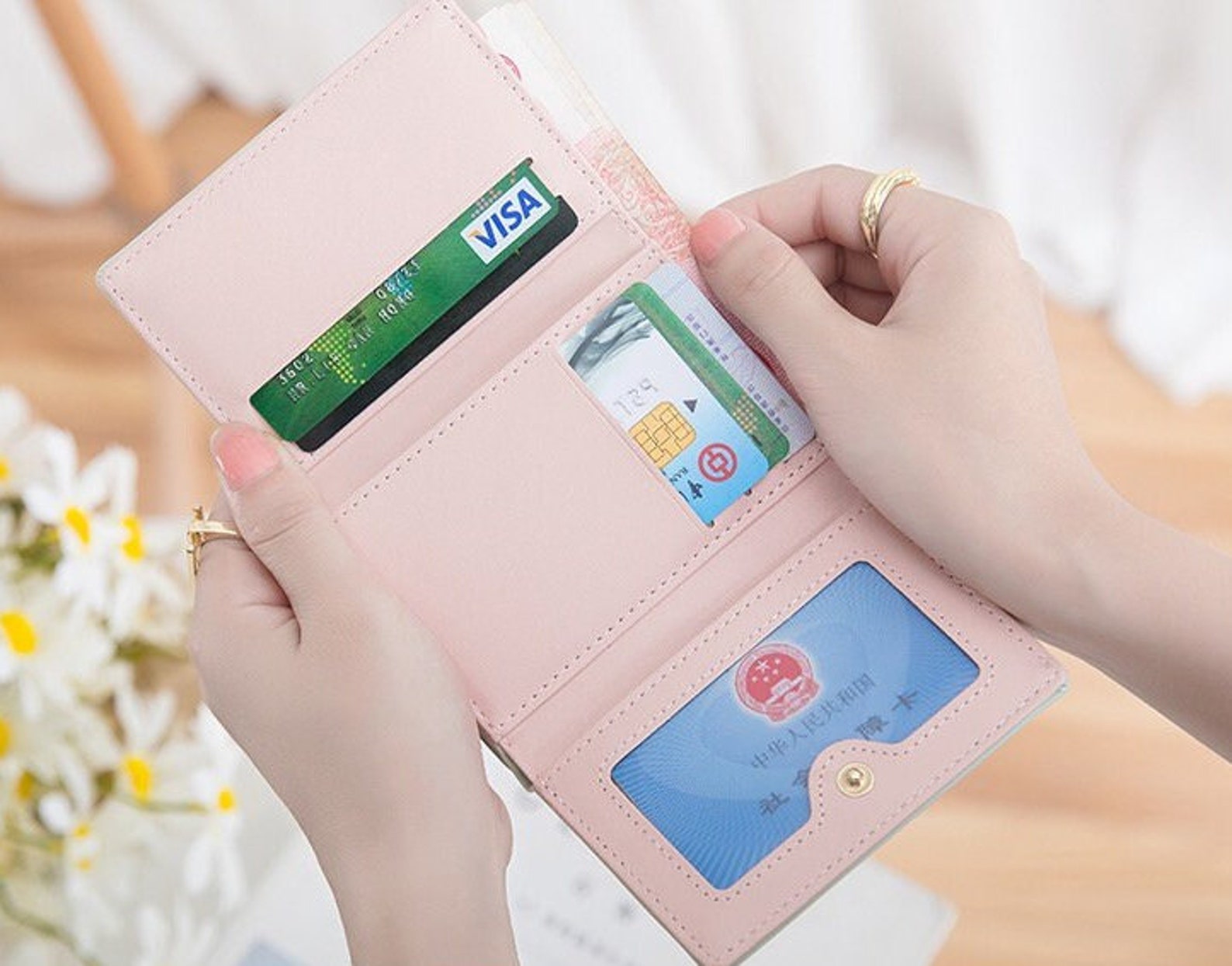 Cute Kawaii Daisy Flower Pearl Korea Pink Small Wallet/ - Etsy