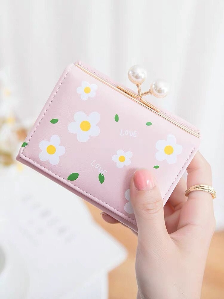 Cute Kawaii Daisy Flower Pearl Korea Pink Small Wallet/ - Etsy UK