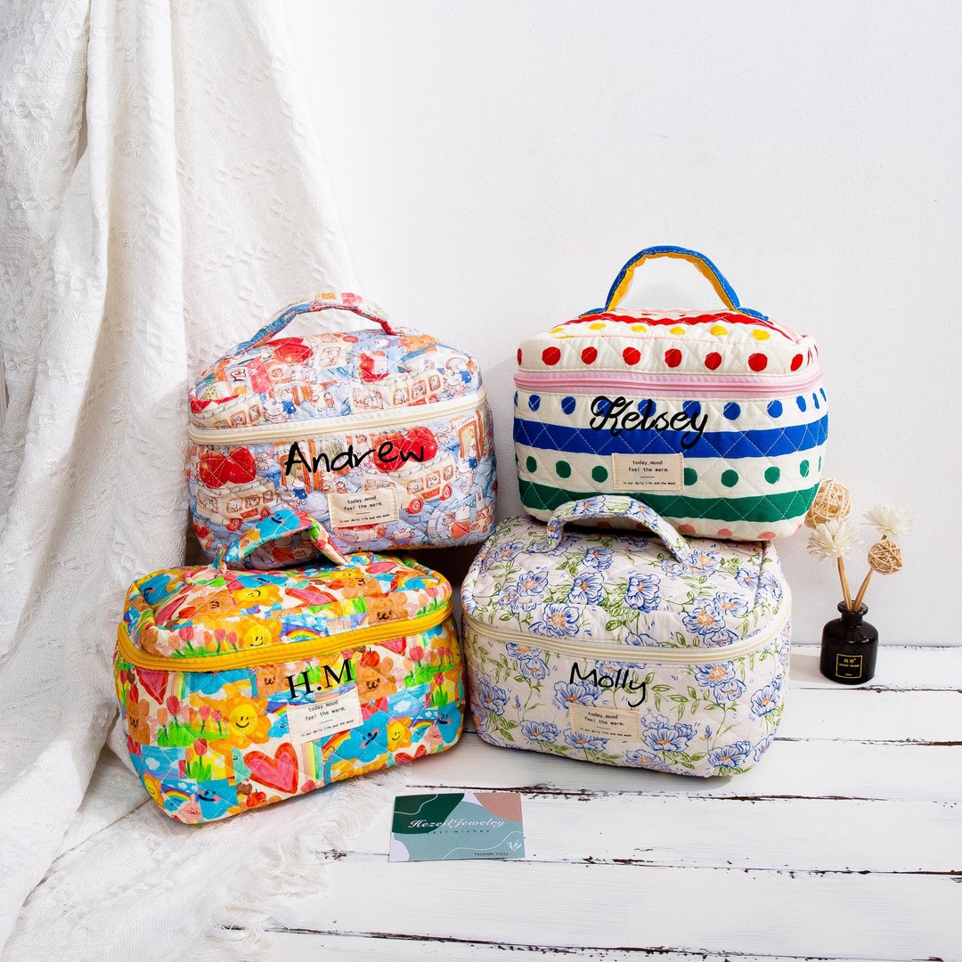 Personalised Simple Practical Flower Makeup Bag, Vintage Cosmetic ...