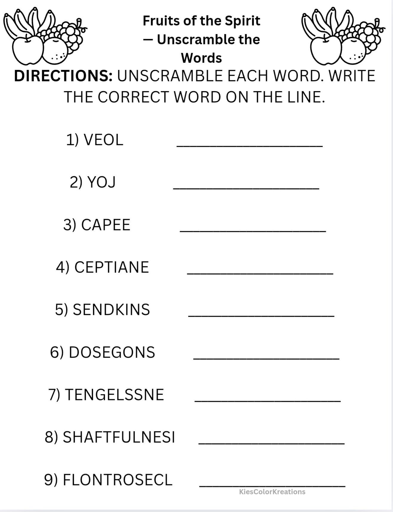 Fruits of the Spirit Activity Pack: Bible Lesson Worksheets (PDF) - Etsy