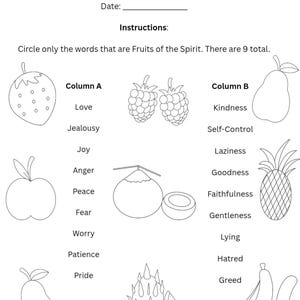 Fruits of the Spirit Activity Pack: Bible Lesson Worksheets (PDF) - Etsy