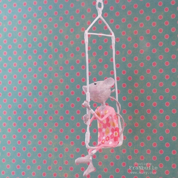 Mobile Poetic Little Mouse Acrobat in Papier Maché Gold Pink - Etsy
