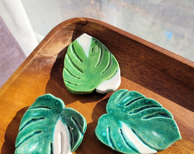 Handpainted Mini Monstera Leaf Design Trinket Dish Ring Dish Spoon Rest ...