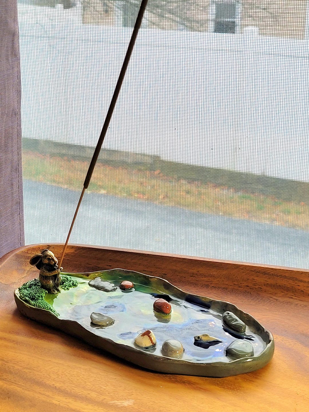 Fishing Bunny Ceramic Pollinator Watering Station Butterfly Puddler ...