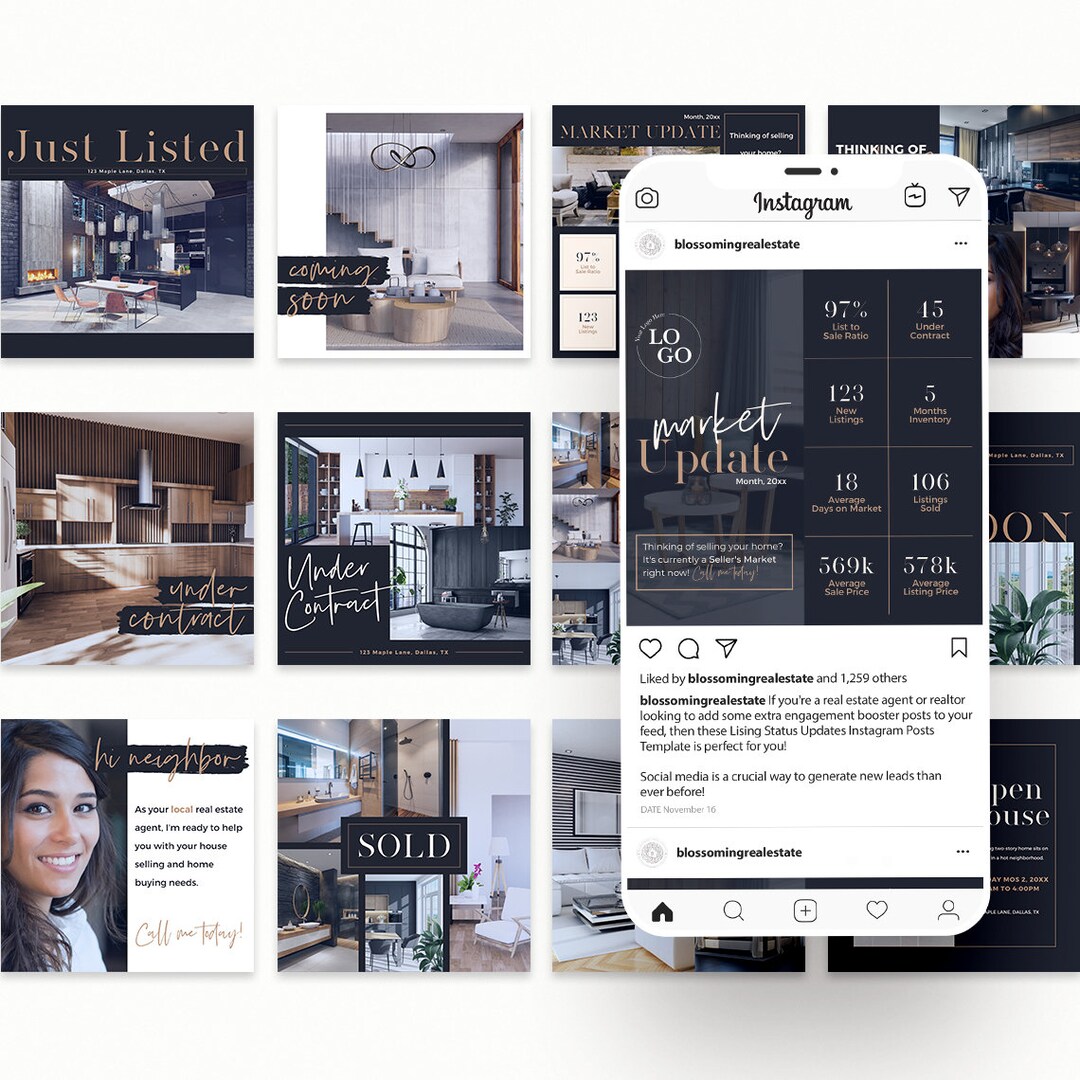 150 Real Estate Social Media Post & Story Bundle | Dark Marxii - Etsy
