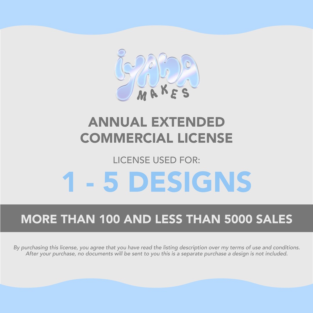 Extended Commercial License, 1 to 5 Designs, Limited 100 to 5000 Sales ...