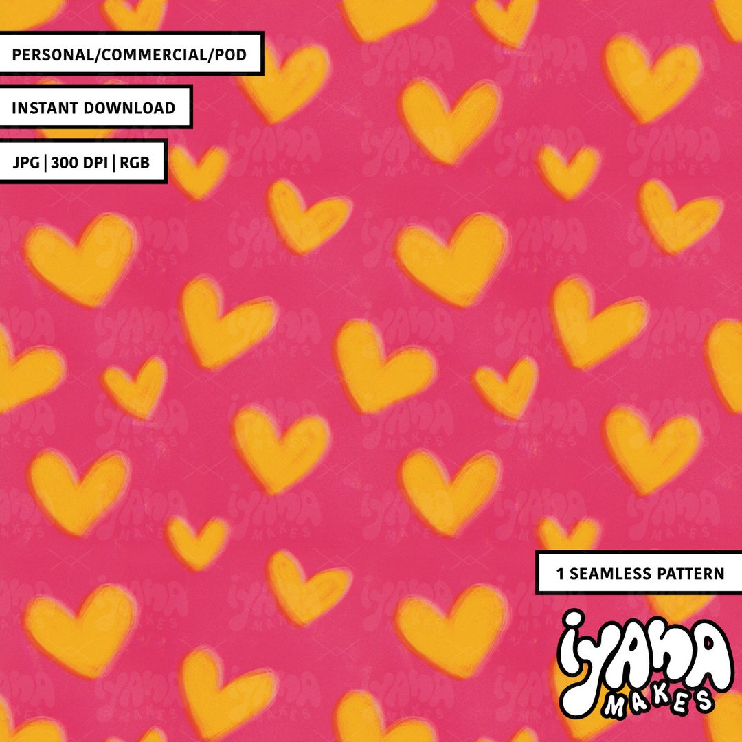 Yellow Heart Seamless Pattern for DIY Projects Yellow Heart Pattern for ...
