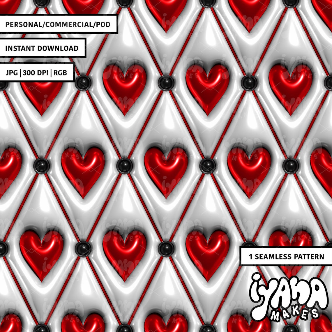 Puffy Royal Diamond Heart Seamless Pattern for DIY Projects Puffy ...