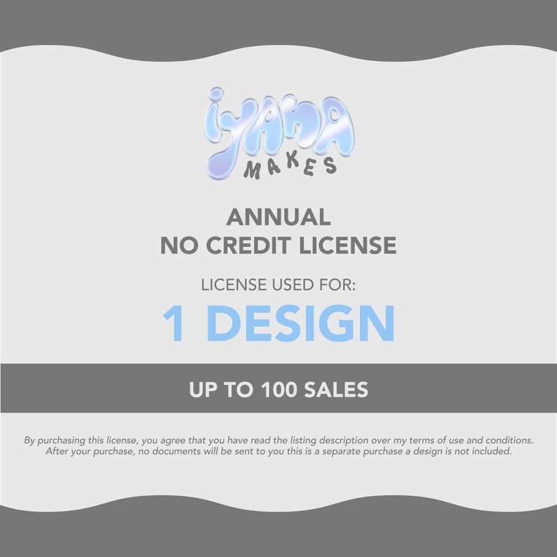 No Credit License, 1 Design, up to 100 Sales, Iyanamakes, Annual ...