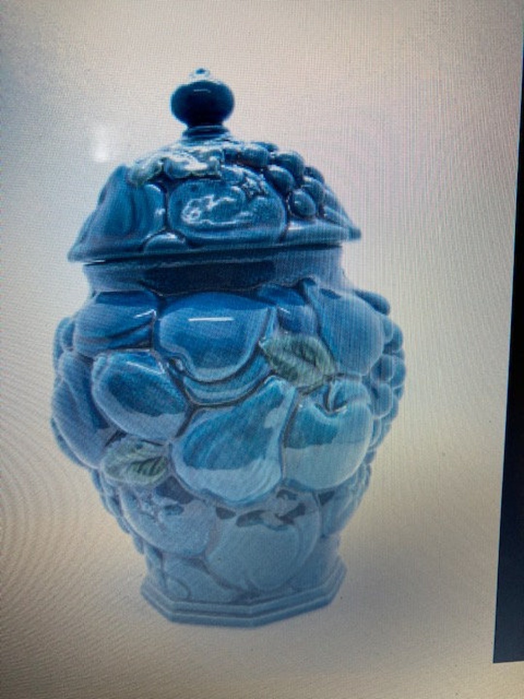 Inarco Blue Indigo Mood Grape Leaves Ginger Jar With Matching - Etsy