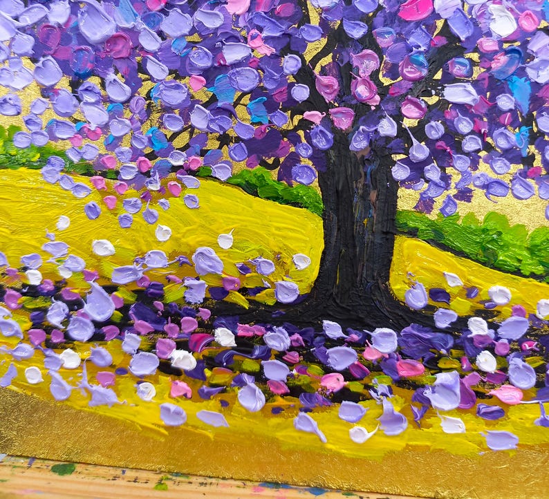Jacaranda Painting Purple Tree Wall Art Gold Leaf Miniature ...