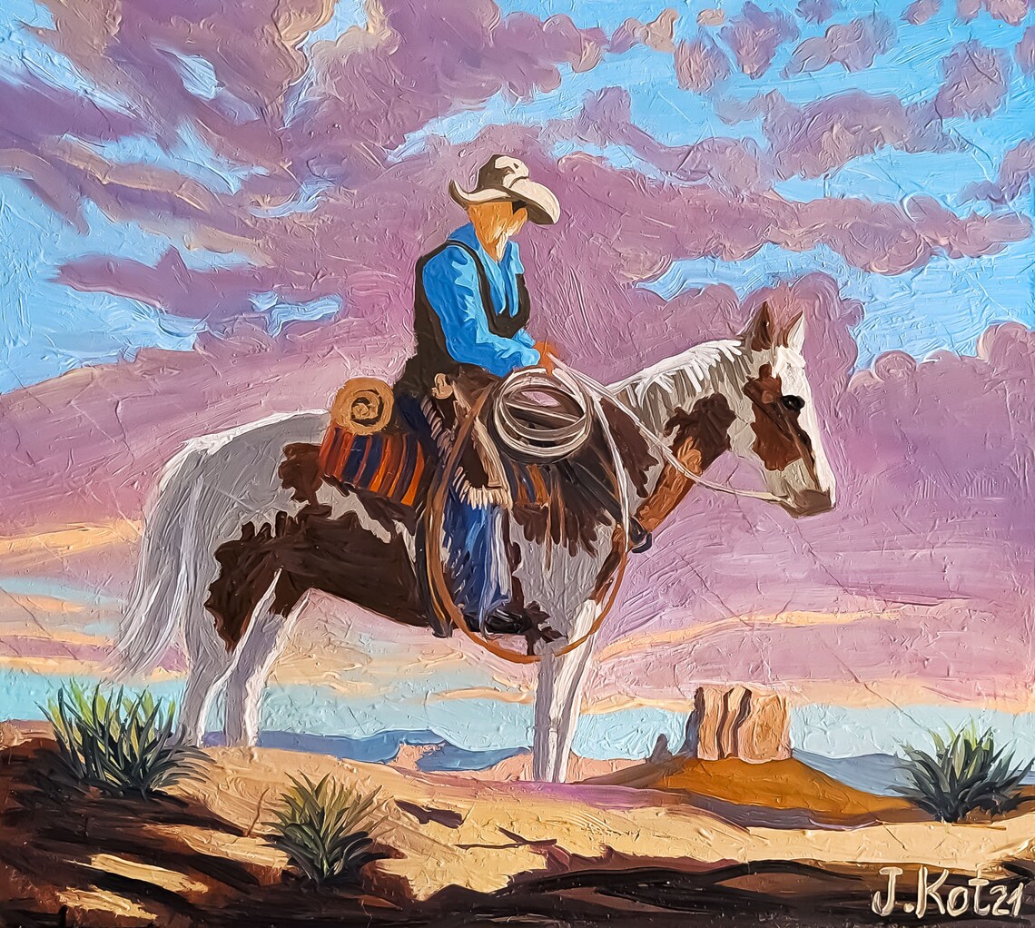 Cowboy Painting Western Original Art Arizona Painting Native | Etsy
