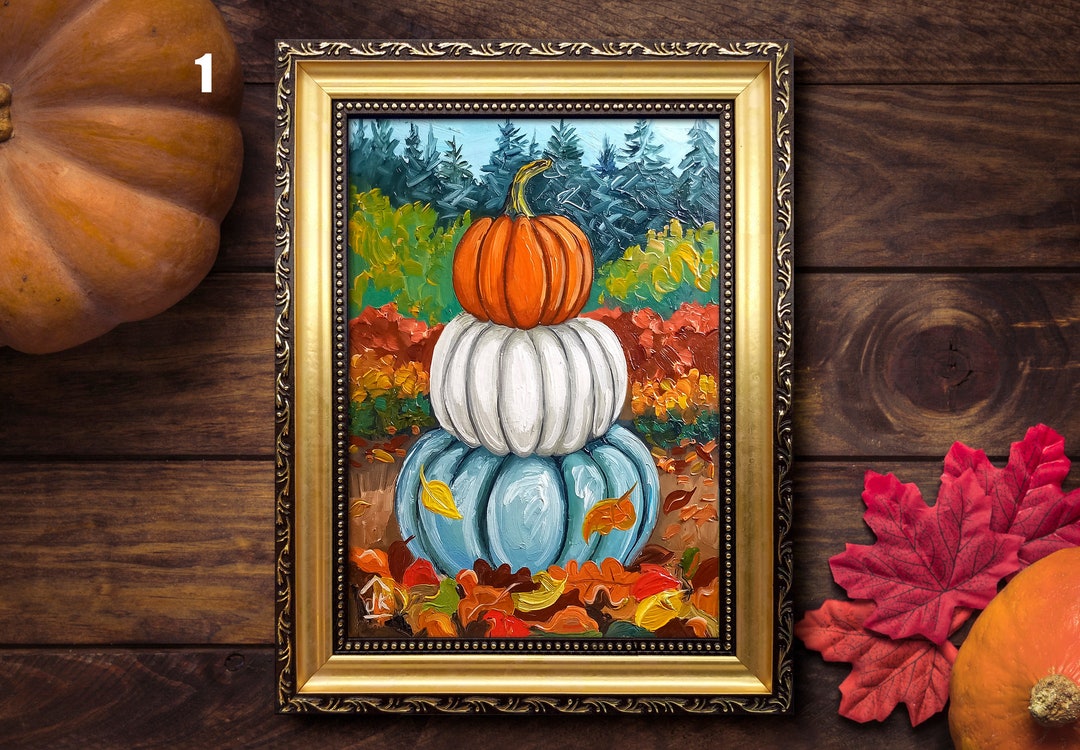 Pumpkins Framed Painting Thanksgiving Wall Art Decor Farm - Etsy