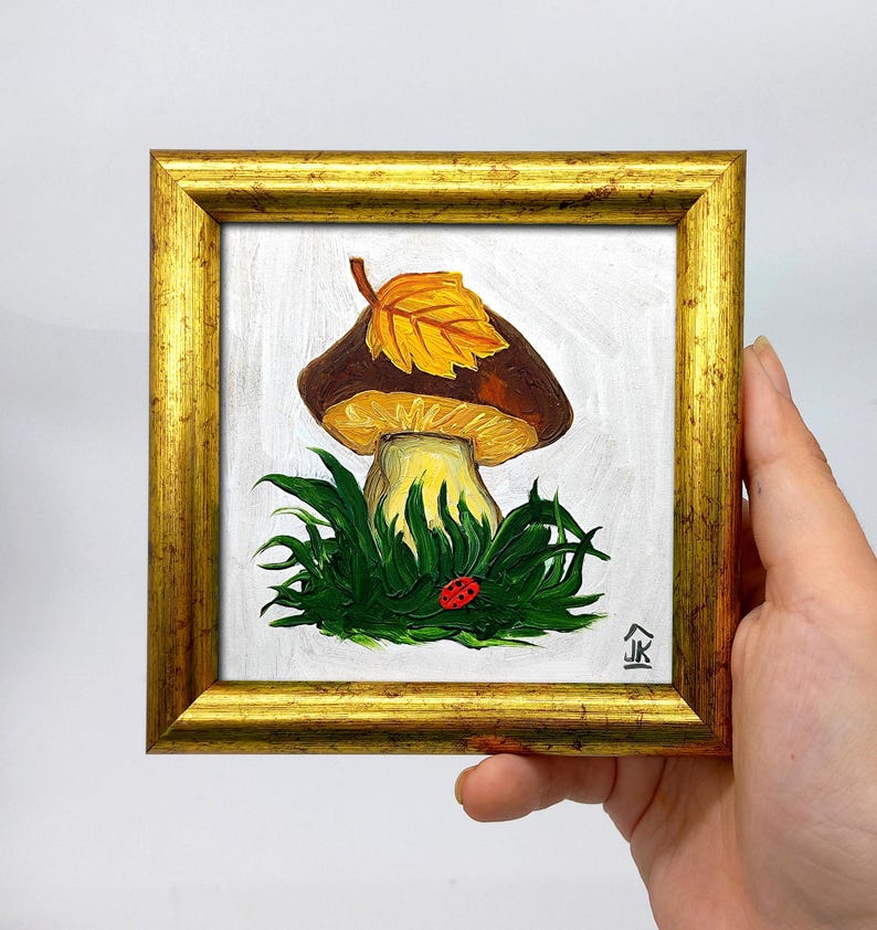 Mushroom Painting, Framed King Bolete Art 4 by 4 - Etsy