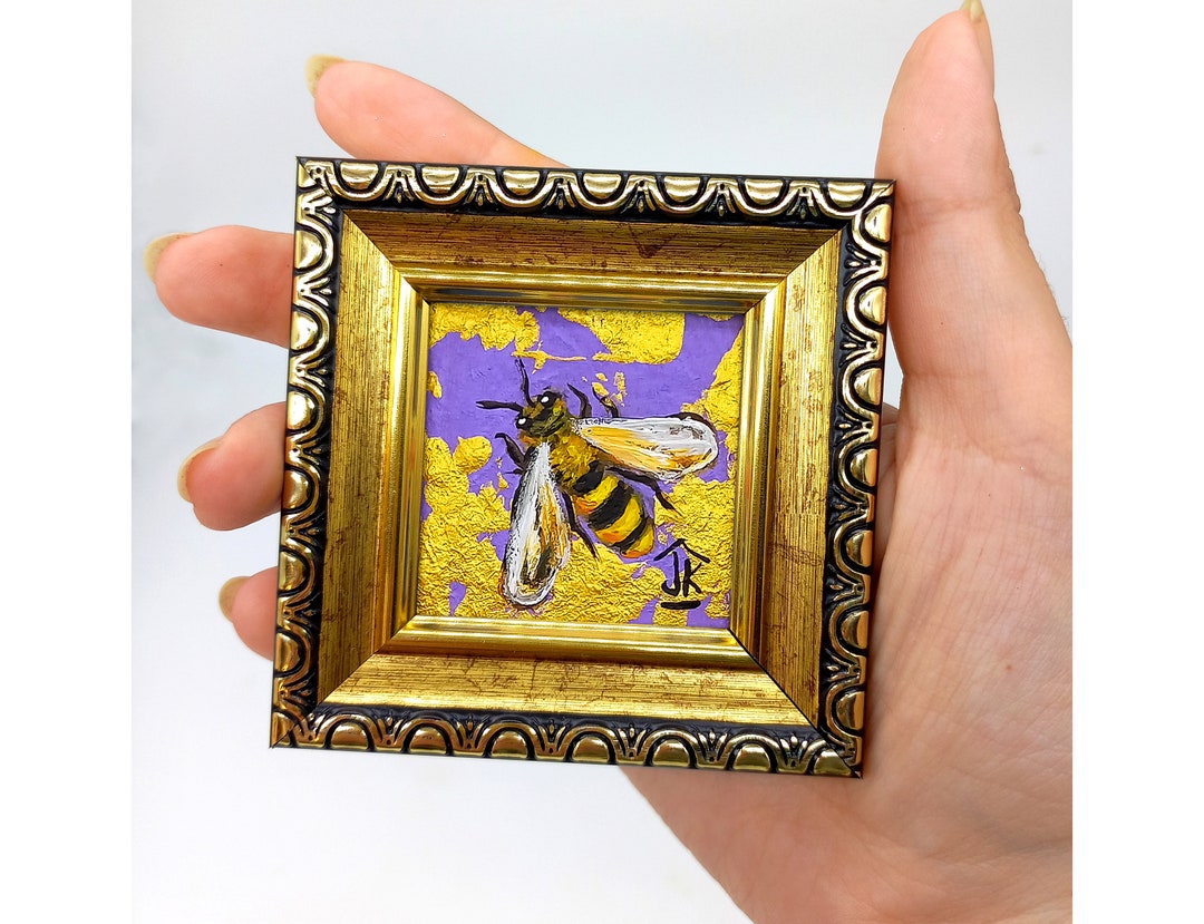 Honeybee Painting Framed Hand-painted Gold Miniature Bee Wall Decor by ...