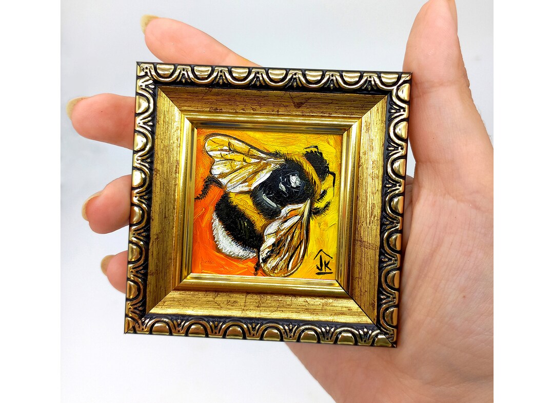 Bumblebee Painting Framed Hand-painted Tiny Bumblebee Artwork Bee Wall ...