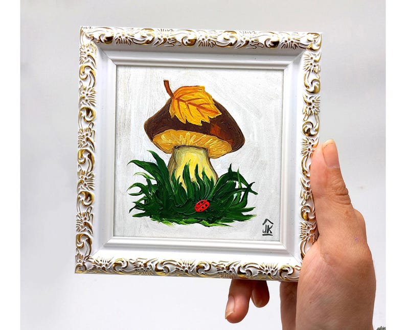 Mushroom Painting, Framed King Bolete Art 4 by 4 - Etsy