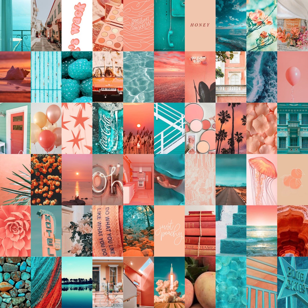 Peach&turquoise Photo Collage Kit DIGITAL - Etsy