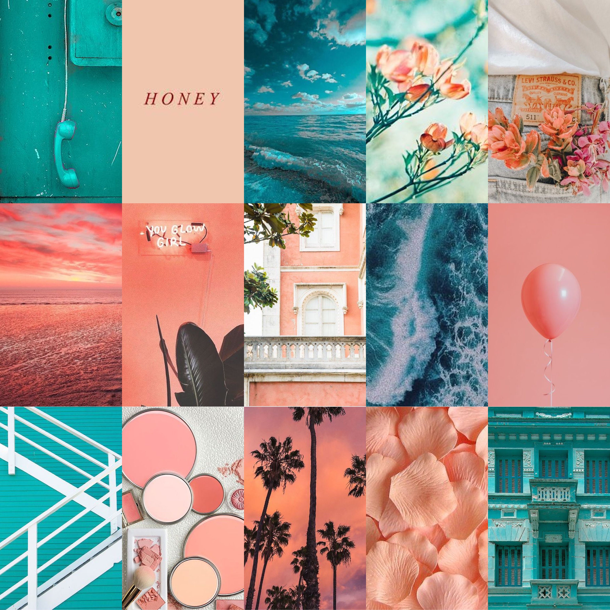 Peach&turquoise Photo Collage Kit DIGITAL - Etsy