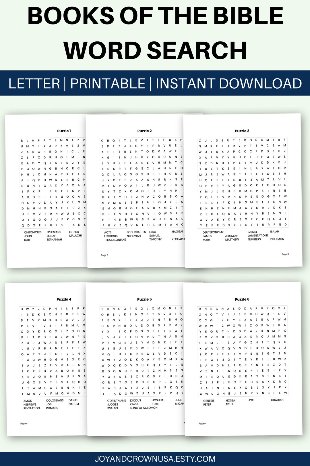 Books of the Bible Word Search With 6 Puzzles | Can Be Used as a Sunday ...