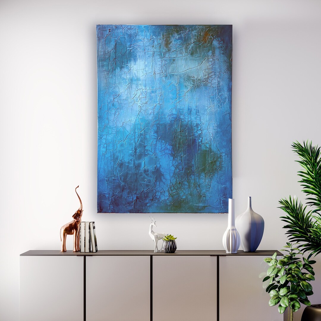 Crackle Painting, Blue Tones, 3D Texture, Handmade, Unique Painting ...