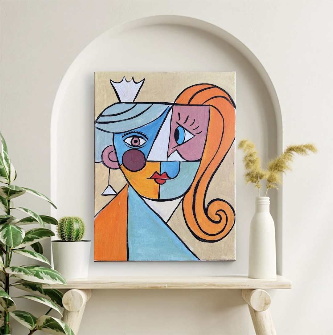 Picasso-style Abstract Portrait – Hand-painted Acrylic Canvas, Cubist ...